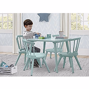 Delta Children Windsor Kids Wood Table and Chair Set (4 Chairs Included) - Ideal for Arts & Crafts, Snack Time, Homeschooling, Homework & More, Aqua