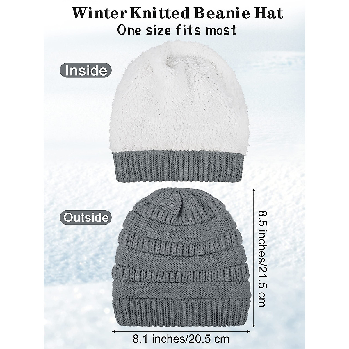 KUTTOR 6 Pieces Winter Knitted Beanie Hats Gloves Set Warm Cozy Skull Ski Cap Touchscreen Knitted Gloves for Women