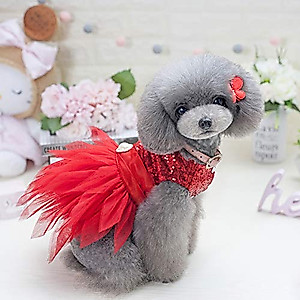 Tangpan Beam Waist Christmas Pet Costume Dog Dance Skirt Satin Camp Party Dress (XX-Large, Red)