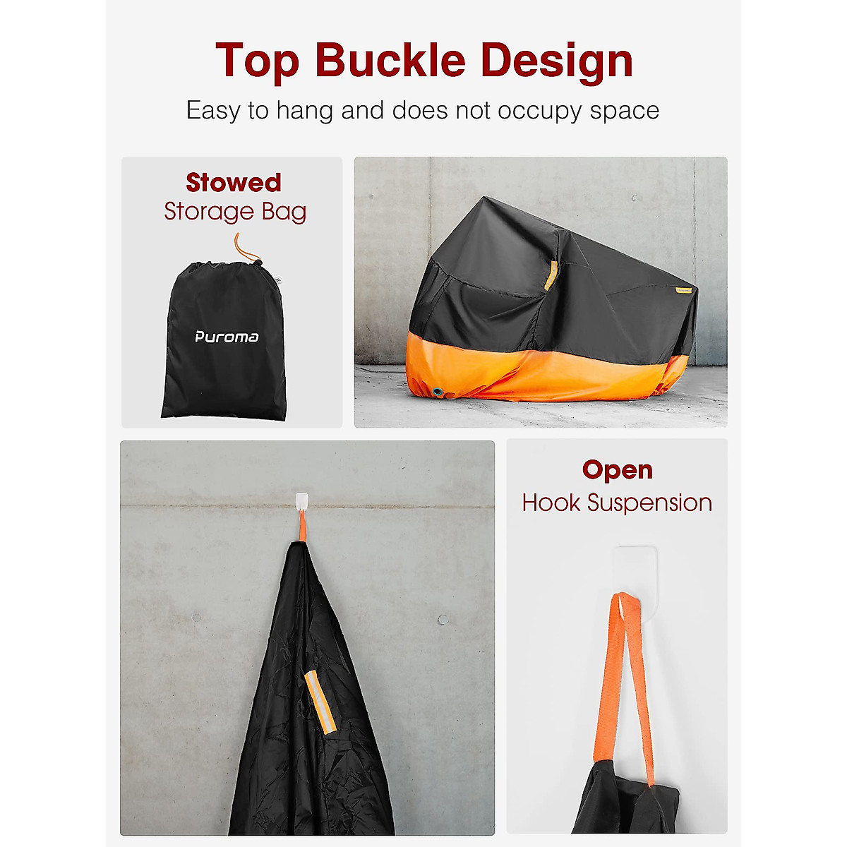 Puroma Motorcycle Cover, 105'' XXX-Large Heavy Duty Motorcycle Cover Waterproof Outdoor Indoor Scooter Shelter Protection with 4 Reflective Strips for Harley Davidson, Honda, Suzuki, Kawasaki, Yamaha