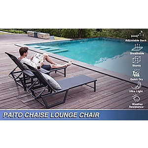 Mutaomay Lounge Chairs Set of 2, Aluminum Pool Furniture Outdoor Patio Chaise Lounge 5 Position Adjustable Lounge Chair Outside All Weather for Patio, Beach, Poolside, 300 LBS Weight Capacity