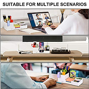Comix Desk Organizer with Pen Holder Sticky Note Tray Paperclip Storage, Office Accessories Caddy, Office Stationery Supply Organizers, 6 Compartments Pencil Holder, White