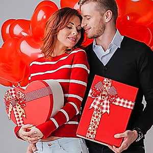 6 Rolls 30 Yards Valentine's Day Ribbons 2.5 Inches Hearts Love Red Wired Edge Ribbon Plaid Truck Burlap Ribbons Gift Wrapping Ribbon Fabric Ribbon for DIY Craft Wedding Party Wreath Bows Decoration