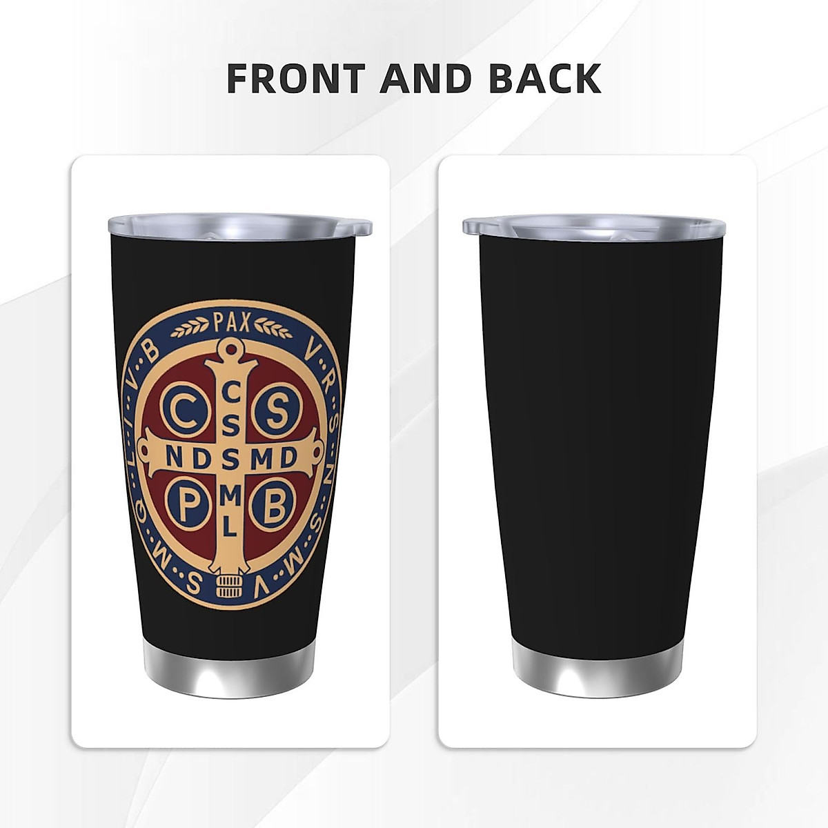 Biaomn St Benedict Medal Holy Cross Stainless Steel Tumbler Vacuum Insulated Travel Tumbler With Lid Coffee Mug Car Cup For Home Office Outdoor 20oz