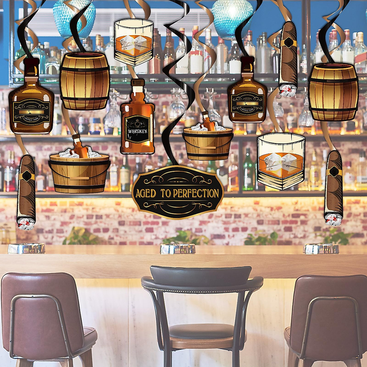 WEEPA 21 Pcs Whiskey Birthday Party Decorations for Men Aged to Perfection Party Supplies Whiskey Party Hanging Swirls Beer Themed Party Decorations for 30th 40th 50th Birthday Decorations