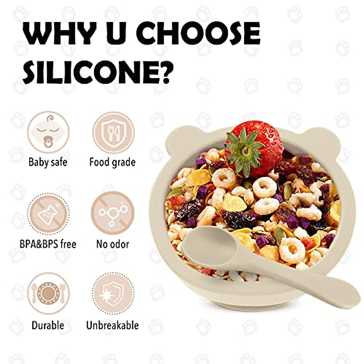 Silicone Suction Bowls For Baby, Leakproof Baby Bowls And Spoons With Lid, Safe Baby Solid Food Feeding Set, Bpa-Free Baby Led Weaning Supplies, For 6-36 Months Babies Kids Toddlers Infants White