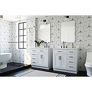 ARIEL Hepburn Bathroom Vanity Base Cabinet 36" White, Right Offset Sink Configuration, 2 Soft Closing Doors, 5 Full Extension Dovetail Drawers, Toe Kick, Matte Black