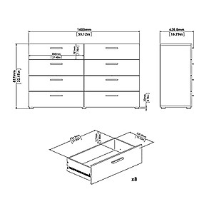Levan Home Contemporary 8 Drawer Double Dresser in Black Woodgrain