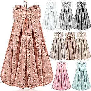 9 Pcs Bow Hand Towels Set Microfiber Hand Towels with Hanging Loop Coral Fleece Hanging Kitchen Towels Absorbent Soft Hanging Hand Bath Towels Decorative Cute Quick Drying Dish Cloth for Bathroom