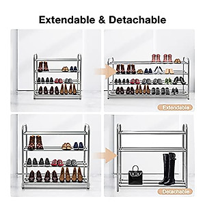 Gurkkst 4 Tier Extendable Long Shoe Rack for Closet Shoe Organiser Strong and Durable Heavy Duty Metal Shoe Shelf Holds 20+ Pairs (60-100) x 22,5 x 61,5 cm