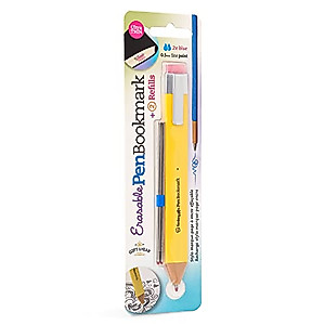 New Pen Bookmark with Refills | Erasable Ballpoint Gel Pen and Bookmark 3-in-1 | Ink Novelty Pen with Eraser | Page Marker | Book Marker | Page Holder Clip | Gift for Reader and Writer (Yellow)