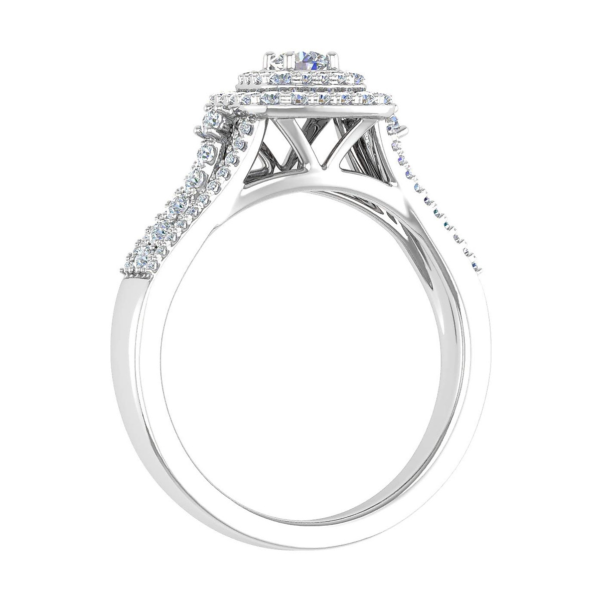 1/2 Carat Cushion Shape Halo Diamond Engagement Ring in 10K White Gold (Ring Size 5.75)