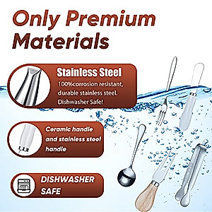 20 Pieces Cheese Butter Knife Set Charcuterie Board Accessories Spreader Slicer Knife Stainless Steel Blade with Porcelain Wooden Handles Mini Serving Tongs Spoons Forks for Christmas (Chic Style)