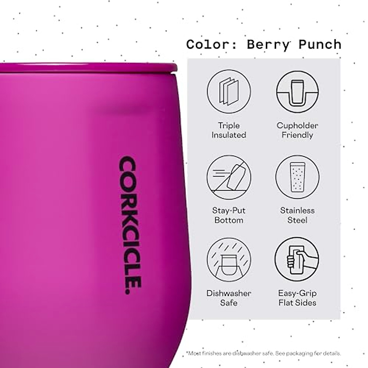 Corkcicle Stemless Insulated Wine Glass Tumbler, Berry Punch, 12 oz – Stainless Steel Stemless Wine Glass Keeps Beverages Cold for 6 Hours, Hot for 3 Hours – Non-Slip, Easy-Grip Insulated Cup