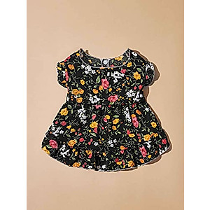 QWINEE Flower Print Dog Dress Ruffle Sleeve Puppy Princess Dress Casual Lightweight Party Vacation Dresses for Small Medium Cats Dogs Black M