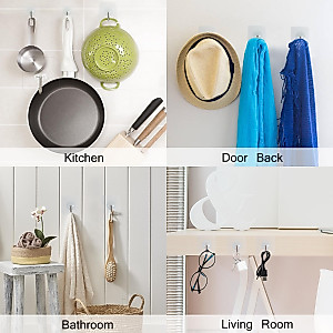 Adhesive Hooks, 32 Pack 33lb(Max) Sticky Hooks, Transparent Reusable Removable Adhesive Hooks for Hanging, Wall Hooks for Hanging Can be Use for Kitchen Bathroom Shower Outdoor Home Improvement