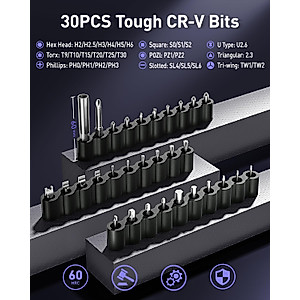 Electric Cordless Screwdriver with LED Display, 6 Torque Small Power Screwdriver, 30 Magnetic Bits, LED Light, 2200mAh USB Rechargeable Lithium-ion Battery for Home, Office, Apartment Repair - Purple