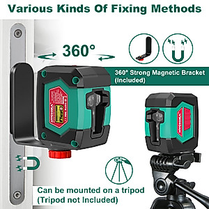 Laser Level, HYCHIKA 50 Feet Cross Line Laser with Dual Modules, Self Leveling Laser Level, Switchable Self-Leveling Vertical and Horizontal Line Construction Picture Hanging, Battery Included