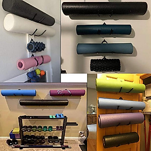 Wall Mount Yoga Mat Foam Roller and Towel Rack Hooks , Exercise Mat Storage Shelf for Hanging Yoga Strap and Resistance Bands at Your Fitness Class or Home Gym, Adjustable Size,Up to 20Lbs - （2 Pack）