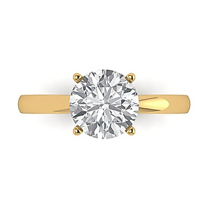 Clara Pucci Yellow 14k Solid Gold Solitaire anniversary Engagement Promise Bridal Ring - 2 Ct Round Cut Clear Simulated Diamond Sz 6