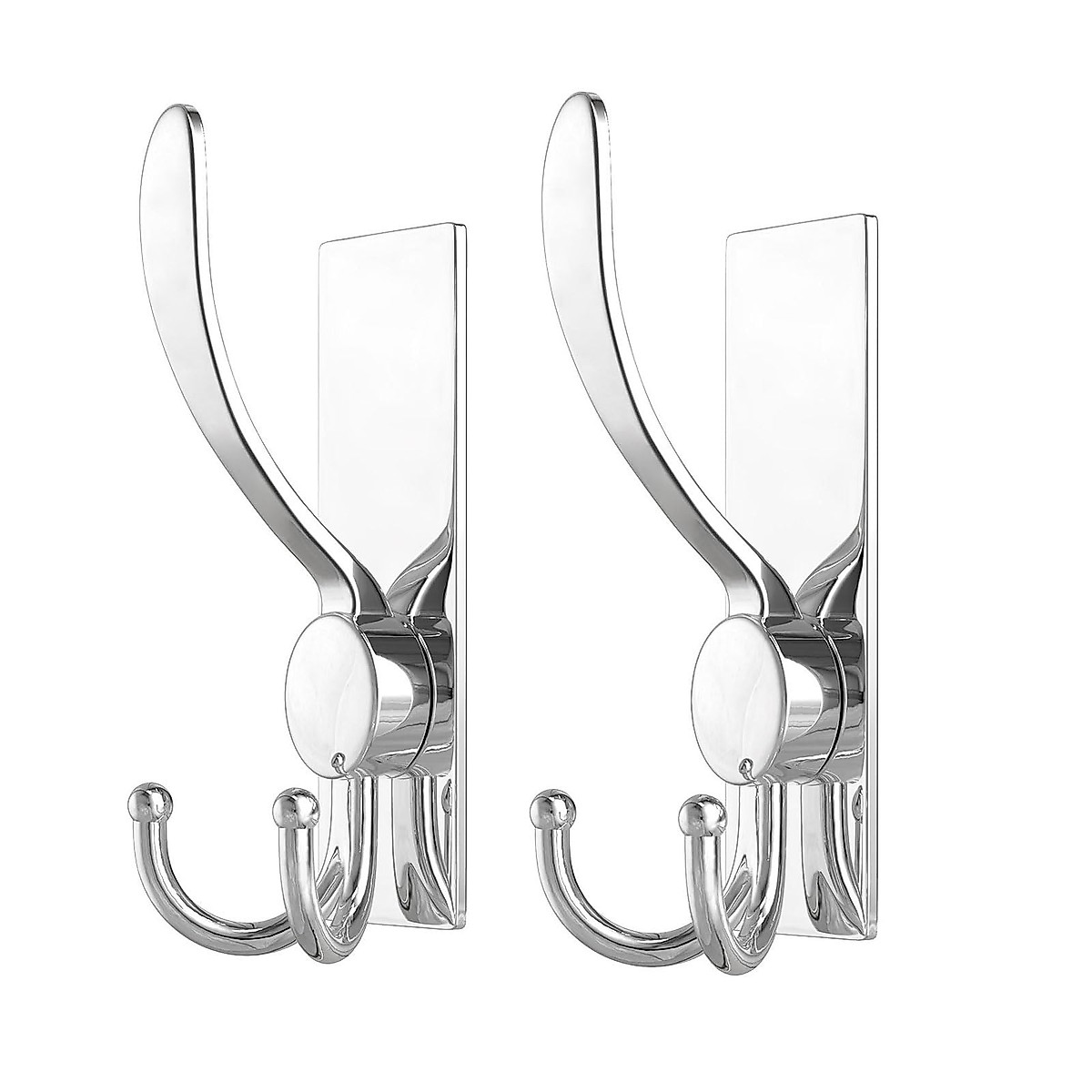 VINHOLD Metal Wall Mounted Towel Hooks, Self-Adhesive Coat Hooks with Tri Hooks for hanging towels, coats, hats, pans, Utility Hooks for bathrooms, bedrooms,kitchens(2 pack，glossy)