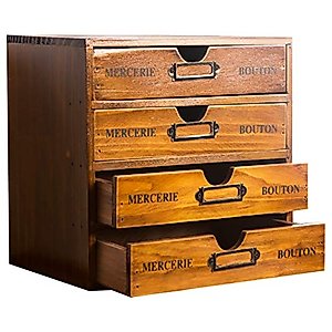 Home Office Desk Organizer with 4 Drawers - Wooden Storage Box - Rustic Dresser - Vintage Aged Look Desk Organizers and Accessories - School Supplies & Office Supplies Drawer Organizer Box