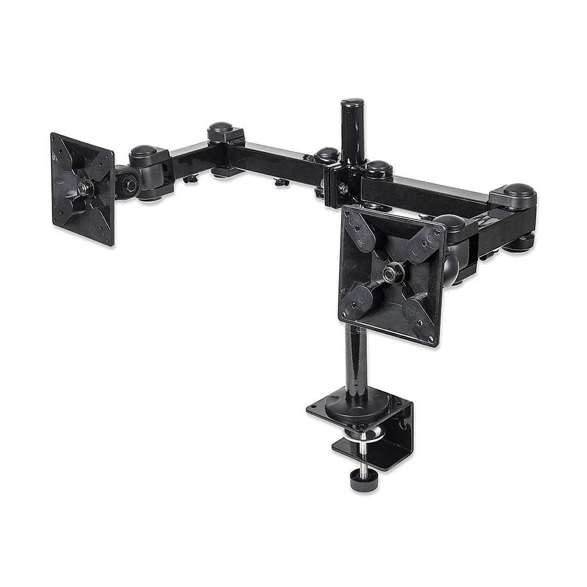 Manhattan Dual Monitor Stand Mount with Double-Link Swing Arms - Supports Two 13 in to 24 Inch Computer Screens up to 13 lbs., 180 Tilt / 180 Rotation, Clamp Mounting, Black - 420808