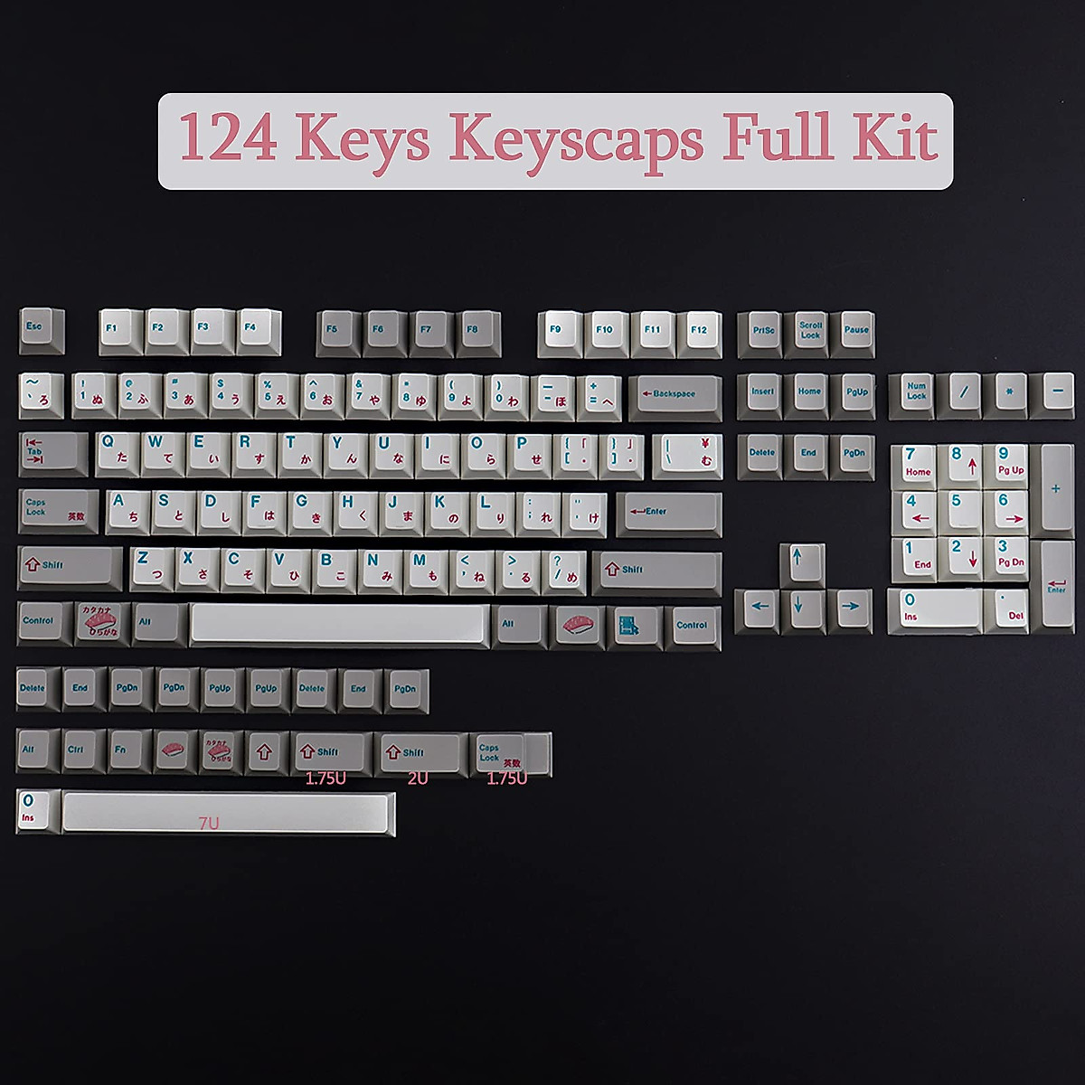 Hyekit PBT Keycaps 124 Keys Sushi Custom Keycaps Dye-Sublimation 7U and 6.25U Spacebar Keycap Set Cherry Profile for Cherry Gateron MX Switches Mechanical Keyboard US Layouts
