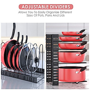 8 Tiers Pan Organizer Rack for Cabinet and 11 Expandable Pan or Lid Organizer Bundle