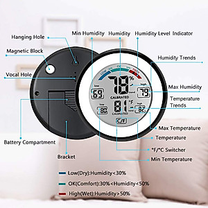 NANGOALA Digital Humidity Monitor Hygrometer Thermometer, Indoor Room Home Temperature Humidity Monitor, Humidity Humidifier Monitor Gauge Meter Reader for Home, Office, Baby Room & Greenhouse