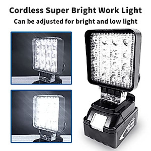 Cordless LED Work Light for Makita 20v battery 48W 3000LM LED Flood Lights job site lighting for Emergencies, Camping, Outdoor with 16 lamp beads