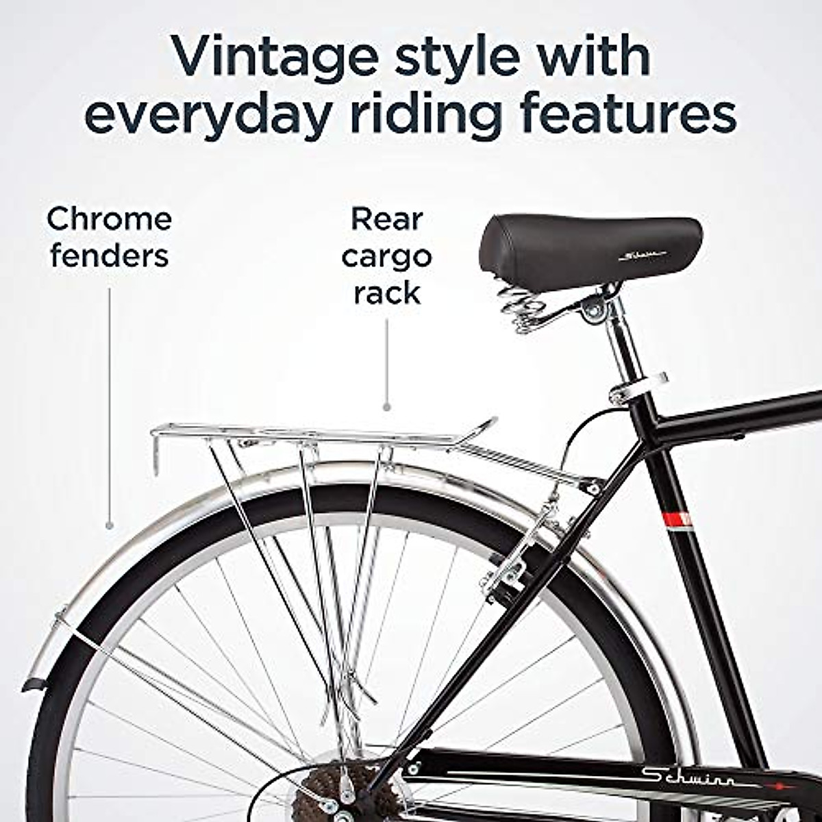 Schwinn Wayfarer Adult Hybrid Bike, Mens and Womens, 18-Inch/Medium Steel Step-Over Frame, 7-Speed Drivetrain, Rear Rack, 700C Wheels, Black