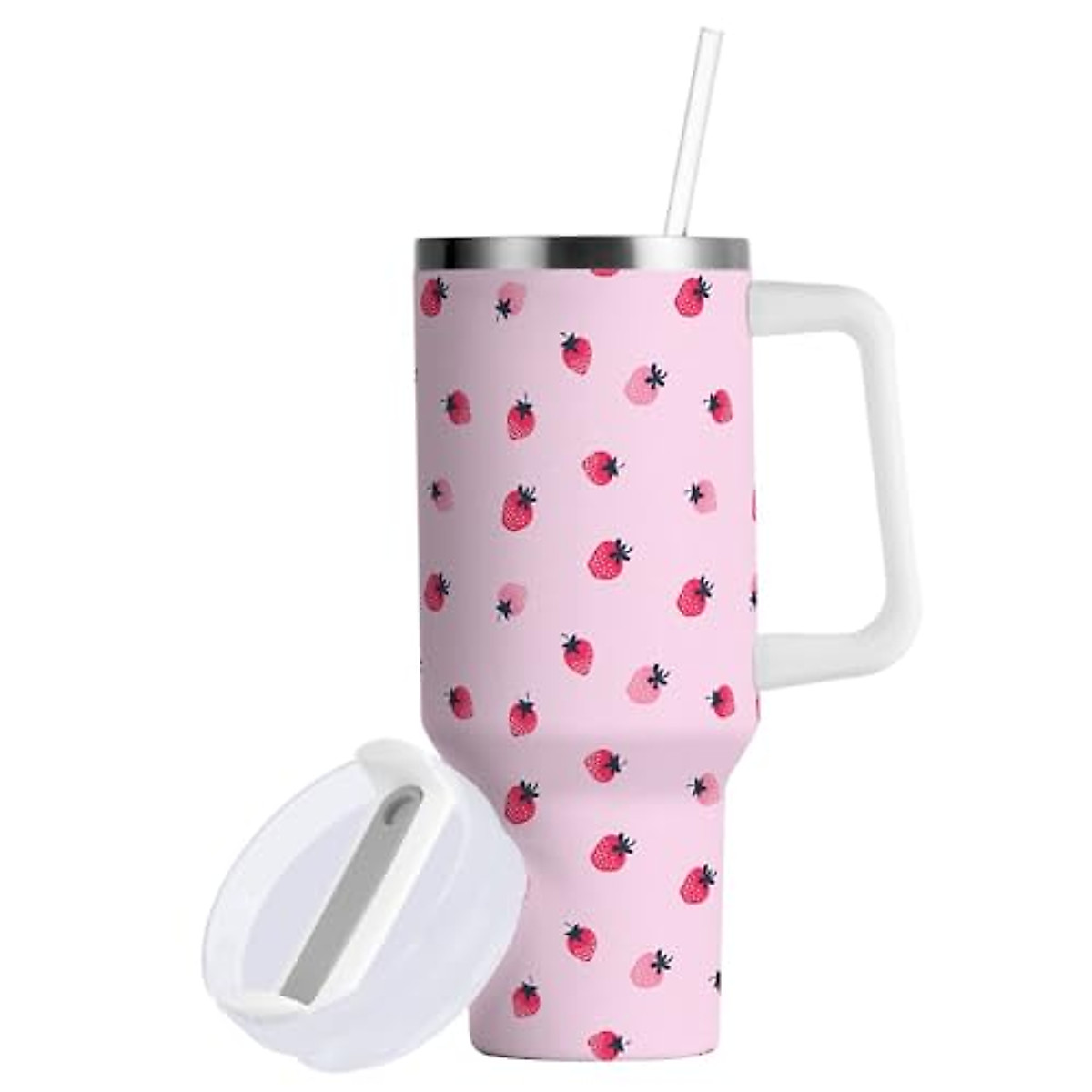 ARGTILDN 40 oz Tumbler Sweet Strawberry Fruit Insulated Travel Mug with Handle and Straw Lid Stainless Steel Vacuum Coffee Cup Tea Beverage Container Water Bottles for Car Sports office