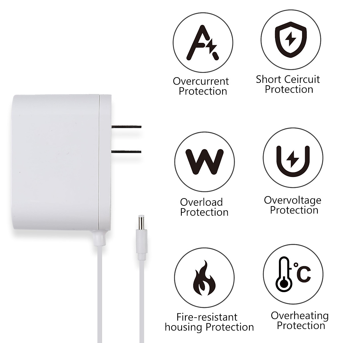 White Power Adapter Replacement for Alexa Show 5, Alexa Dot 3rd Gen, 4th Gen - 15W Power Cord Charger