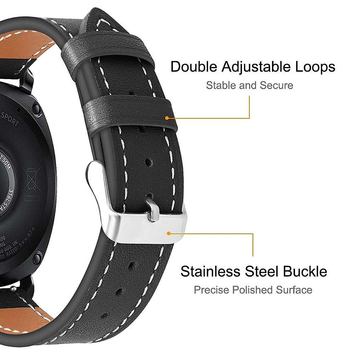Fintie 20mm Leather Bands Compatible with Samsung Galaxy Watch FE, 7/6/5/4 40mm 44mm / 6 Classic 47mm 43mm / 5 Pro 45mm, Black