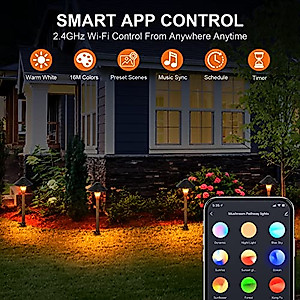 XMCOSY+ Low Voltage Landscape Lights, 200LM Smart Pathway Lights with APP Control, Adjustable Warm White & RGB, Compatible with Alexa, 12V 6W Outdoor Mushroom Lights for Garden Path Lawn (4 Pack)