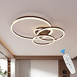Kaiyuan Modern LED Ceiling Light with Remote,Dimmable Flush Mount LED Ceiling Light,3 Circle Close to Ceiling Light,Bedroom Dining Room Kitchen Living Room Light Fixture Wall Lamps Sconces,Brown