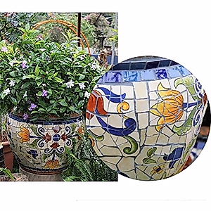 UimimiU European Classical Plant Pot Mosaic Large Flower Pot Hand-Painted Ceramic Container Vase Bonsai Planter Outdoor Garden Villa Corridor Aisle Landscape Decor Home Balcony Terrace