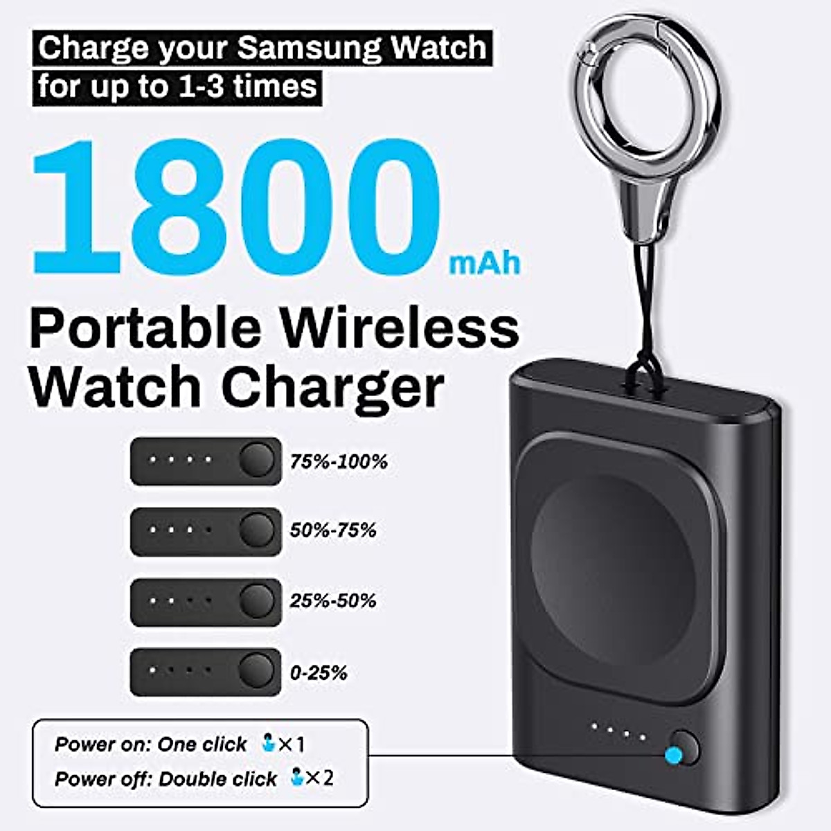 Watch Charger for Samsung, Portable Watch Charger 1800mAh Compatible with Samsung Galaxy Watch 6/6 Classic/5/5 Pro/4/4 Classic/3/Active 2, for Samsung Gear S3/Sport Watch Charger with Keychain