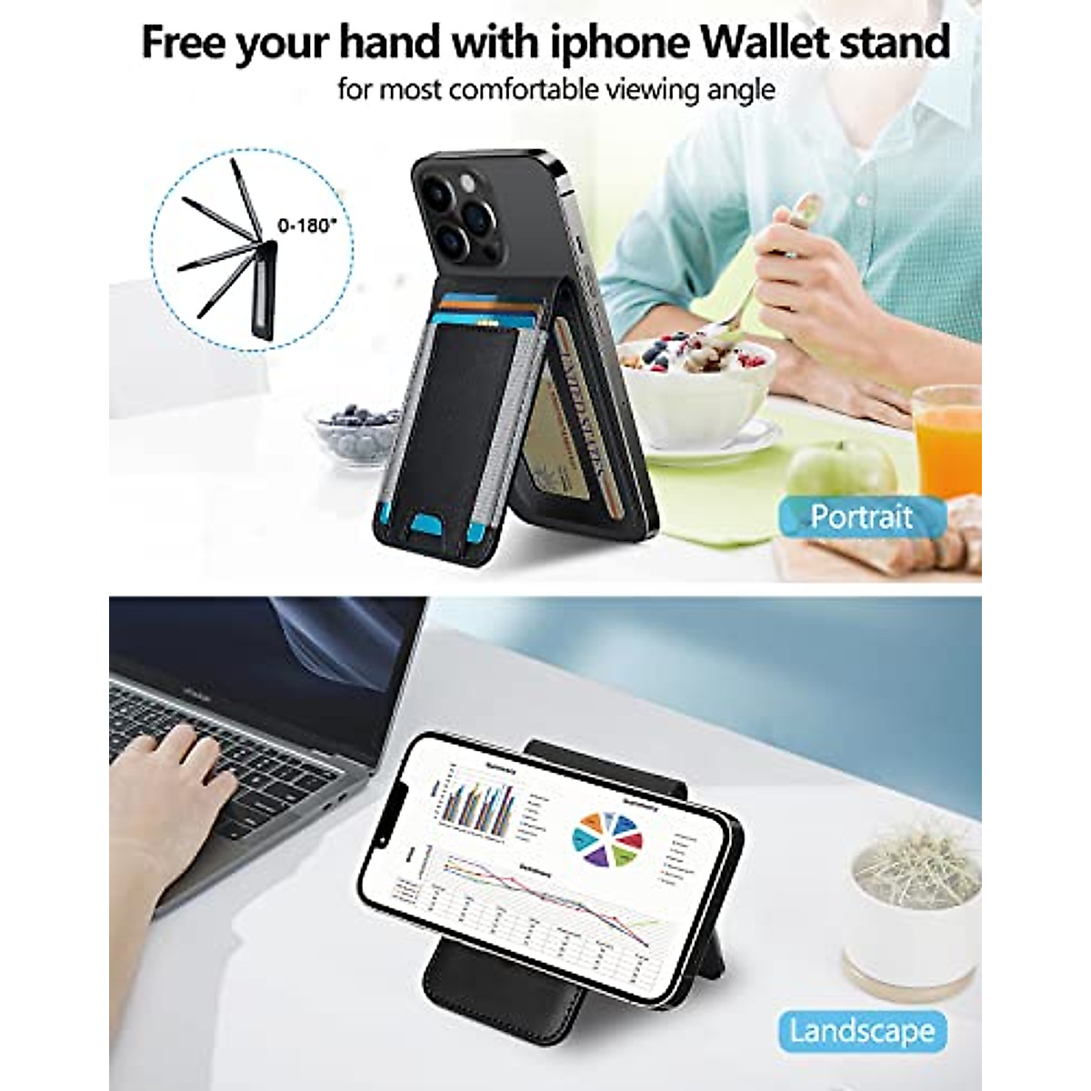 2-in-1 Magsafe Wallet, Up-grade with iPhone Wallet and Adjustable Stand, Open ID Window, Magnetic Wallet for iPhone 15/14 Pro Max/14 Pro/14/14 Plus/13/12 Series, 9 Cards Holder, Vegan Leather, Black