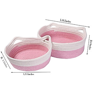2-Pack Cotton Rope Baskets Lovely Woven Storage Organizer Round Open Dish for Fruits Jewelry Keys Toys Nursery Candy Gift Kids Room(Pink cat)