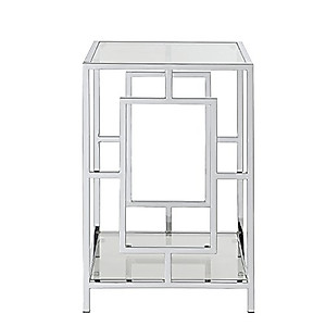 Town Square Chrome End Table with Shelf, Glass/Chrome