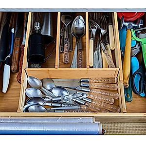 Sawysine 12 Pieces Bamboo Drawer Dividers Adjustable Drawer Organizers 2.4" High 17"-22" Spring Separators Organization Expandable Organizers for Kitchen Bedroom Bathroom Dresser Office