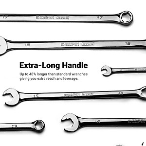 Capri Tools XT90 WaveDrive Pro Combination Wrench Set for Regular and Rounded Bolts, 8 to 19 mm, Metric, 12-Piece with Heavy Duty Canvas Pouch, CP11750-12MPK