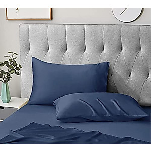 KKJIAF Bamboo Pillowcases Standard Size Set of 2, Cooling Pillowcase with Envelope Closure, Breathable, Soft Silky & Comfortable Pillow Case, 20 x 26 (Navy Blue)