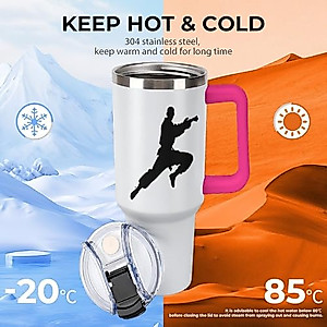 Karate Fighter Insulated Tumbler with Lid And Straw Stainless Steel Travel Coffee Mug 40oz Light Rose Red-style
