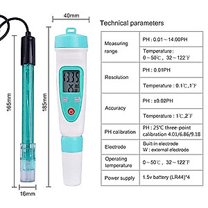 ShiSyan Y-LKUN Water Quality Meter Portable Scientific PH-220W PH Meter Pen Acidity PH Value Tester High Accuracy PH Tester Digital Water Quality Tester Meter Moisture Meter