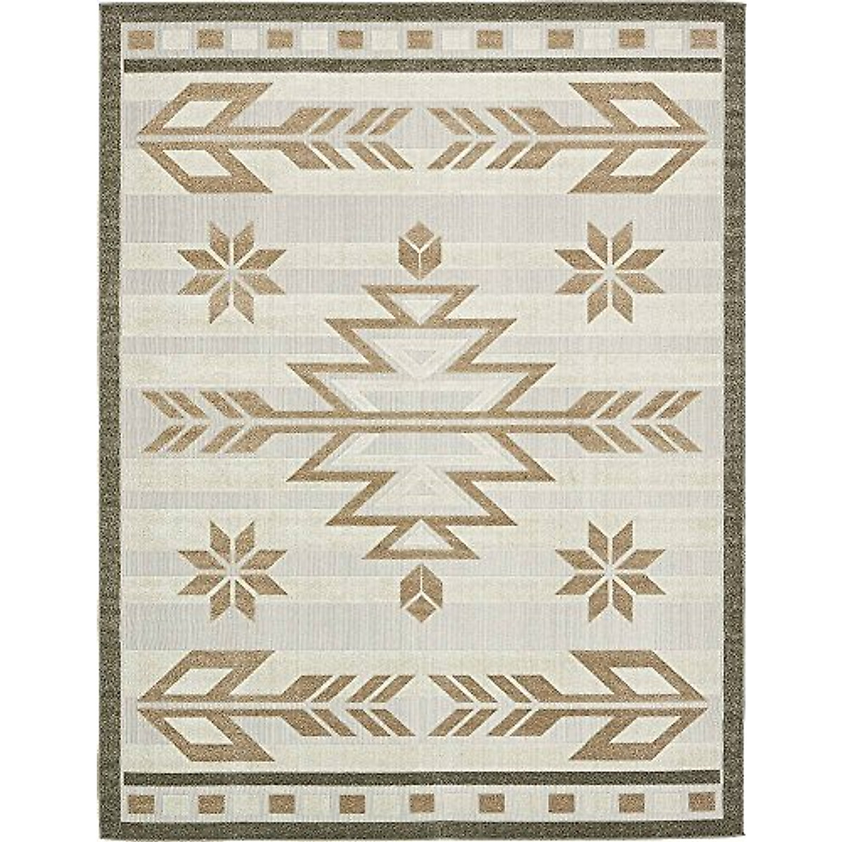 Unique Loom Modern Collection Geometric, High-Low Pile, Vintage, Arrows, Indoor and Outdoor Area Rug, 9 ft x 12 ft, Light Brown/Beige