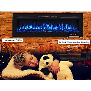 Naomi Home Kimball Electric Fireplace, Recessed & Wall Mounted Electric Fireplace, Remote Control with Timer, 9 Adjustable Color, WiFi Black/60 inches