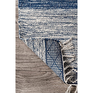 nuLOOM Striped Fringe Angela Area Rug, 9x12, Blue
